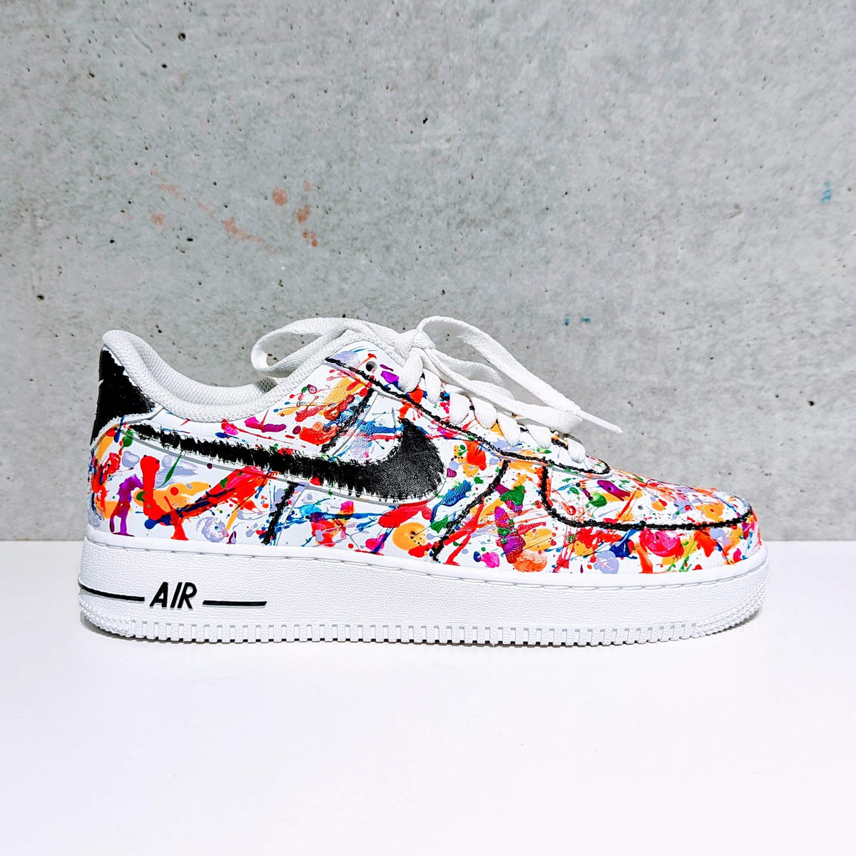 Custom Painted Air Force 1 Neon Splatter Paint with Black Logo | Hand ...